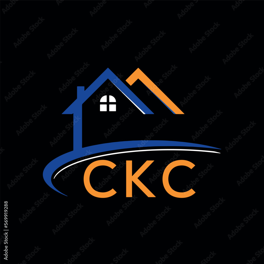 CKC house logo, letter logo. CKC blue image on black background and ...