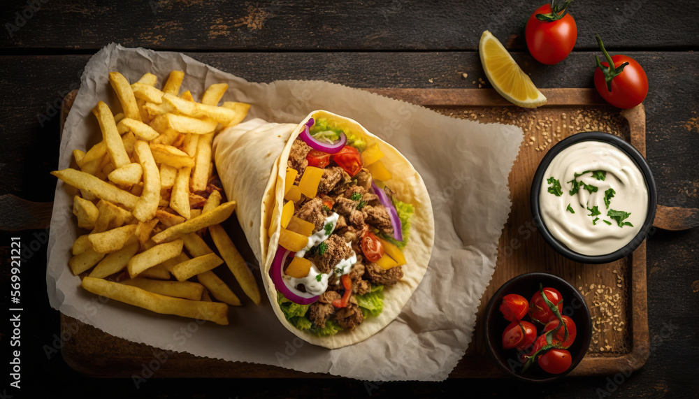 Shawarma With Fries. Filled shawarma with meat and sauce, stock Stock ...