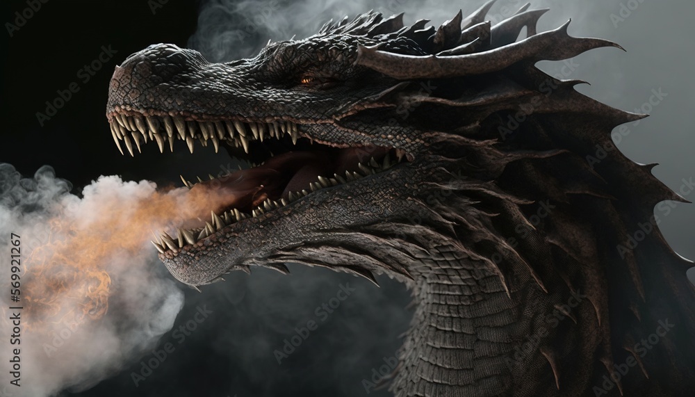 a dragon with its mouth open and its tongue out with smoke coming out ...