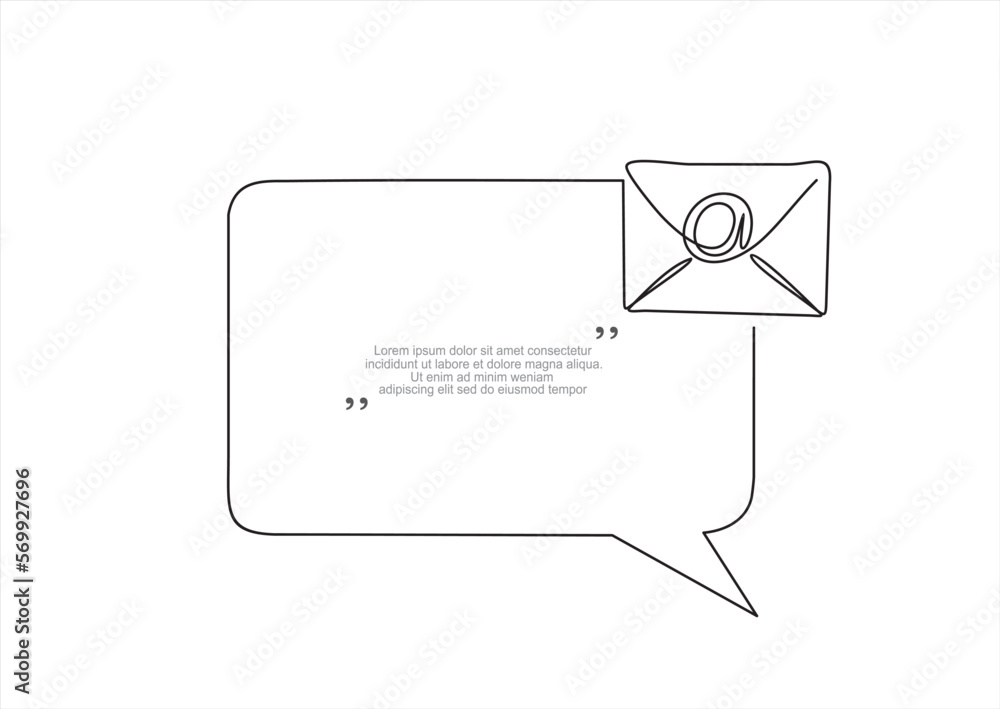 Continuous one line drawing of Email message and speech bubble. Trendy ...