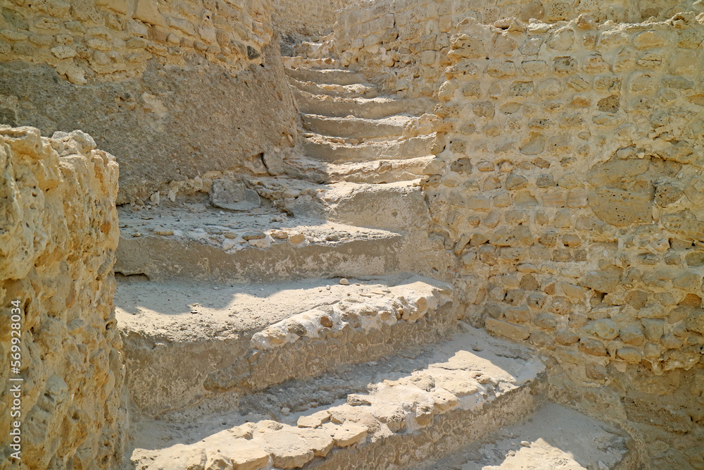 Stairway inside the Ancient Bahrain Fort, UNESCO World Heritage Site in ...