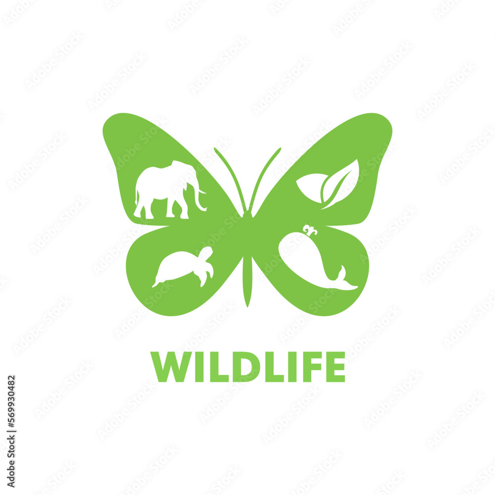 World Wildlife Day logo vector, butterfly with African safari and sea ...