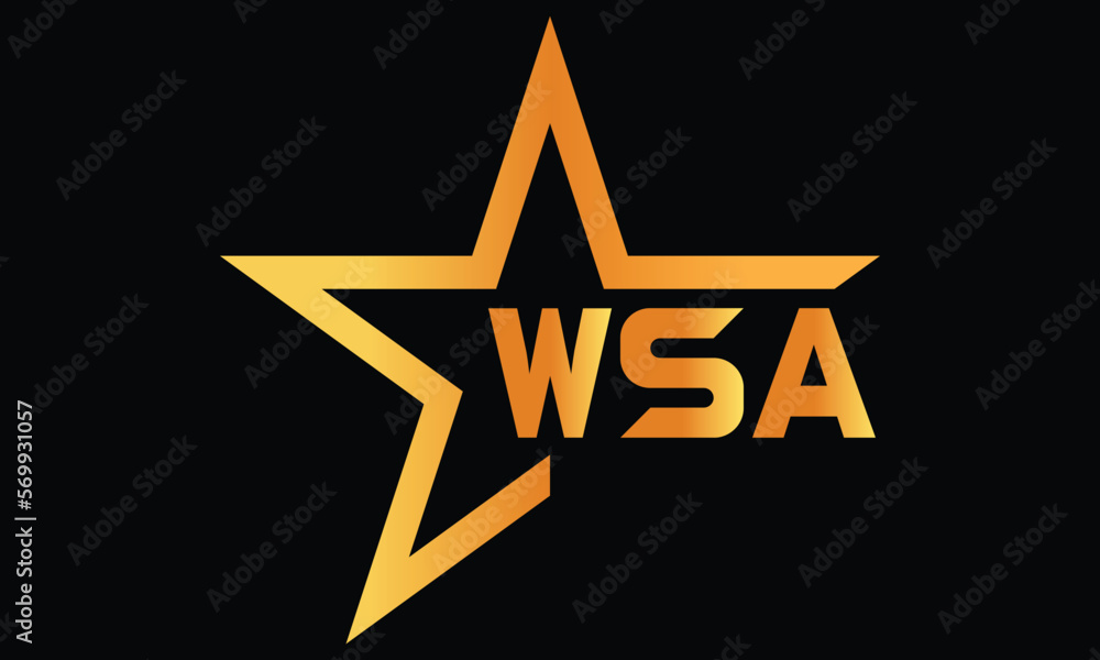 WSA golden luxury star icon three letter logo design vector template ...