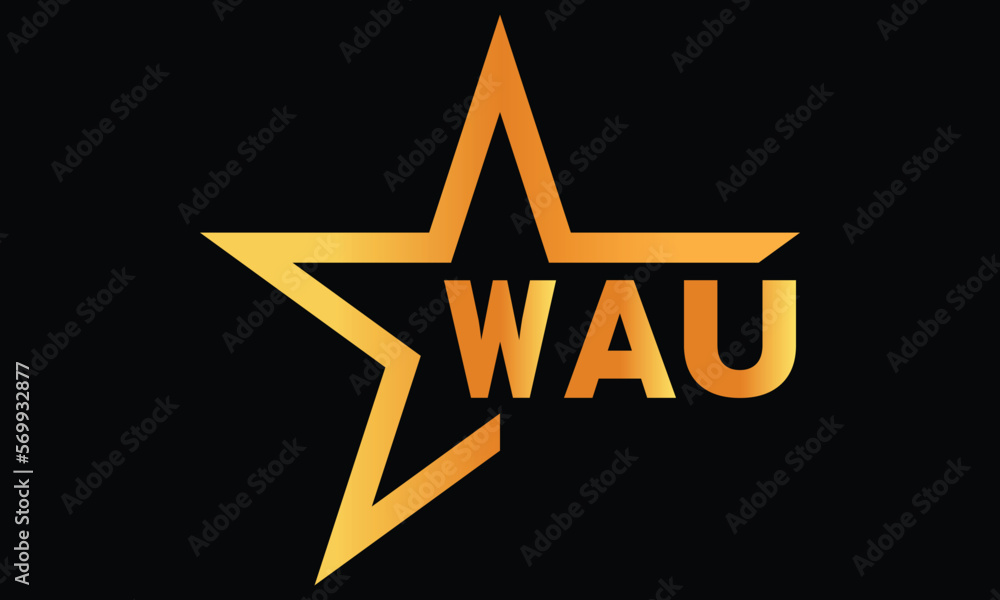 WAU golden luxury star icon three letter logo design vector template ...