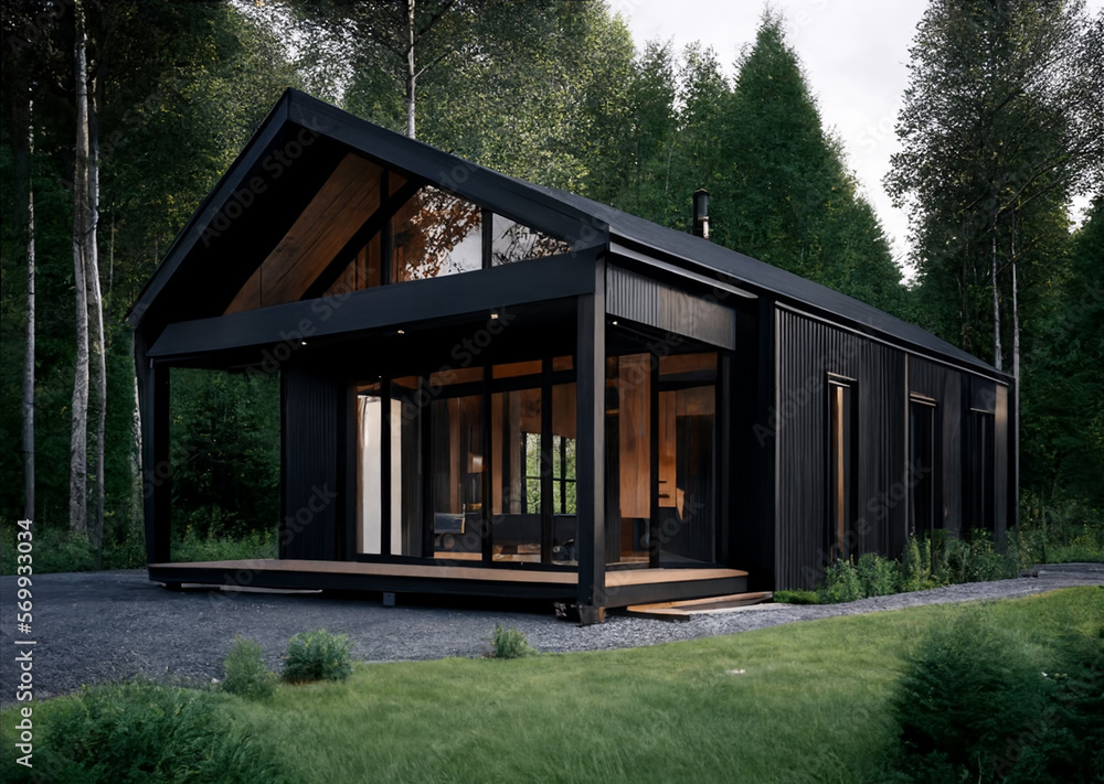 Exterior concept a modern black minimalist stylish house in 3d ...