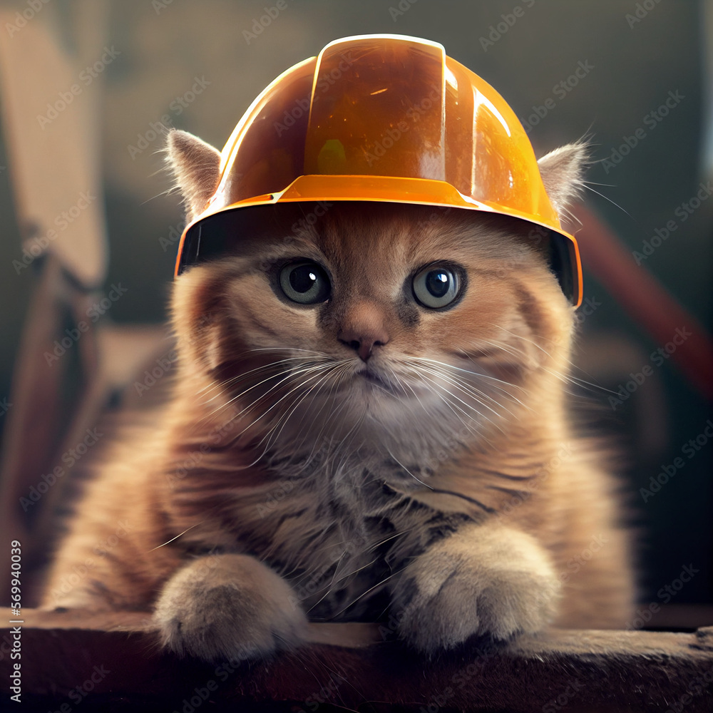 cute cats, cute cats wearing project helmets, safety helmets generative ...