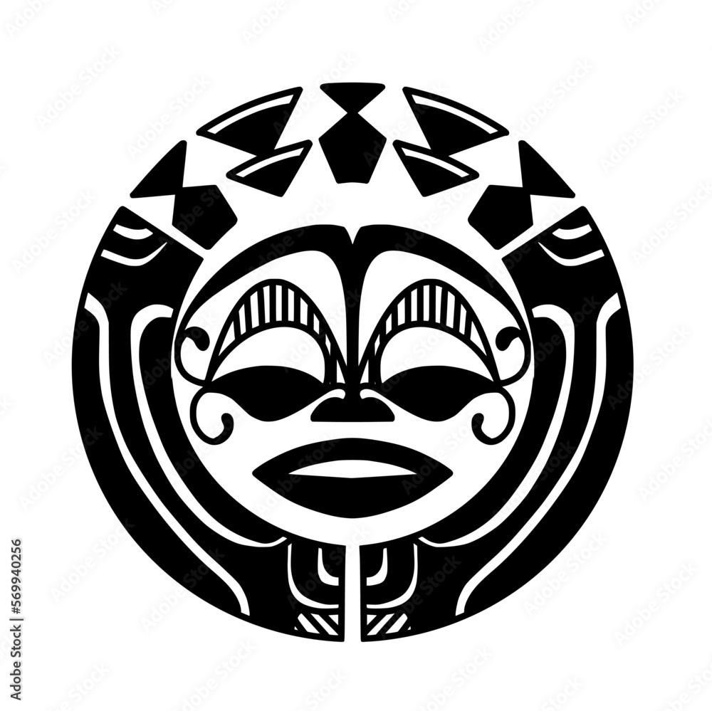 Polynesian sun face maori tattoo style. Pattern aboriginal samoan ...