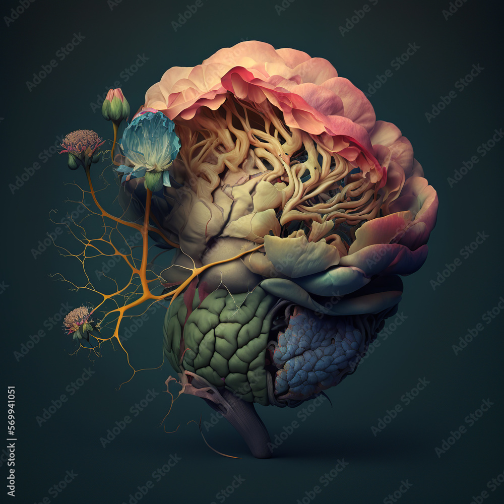 brain, flower, human, anatomy, white, illustration, intelligence ...