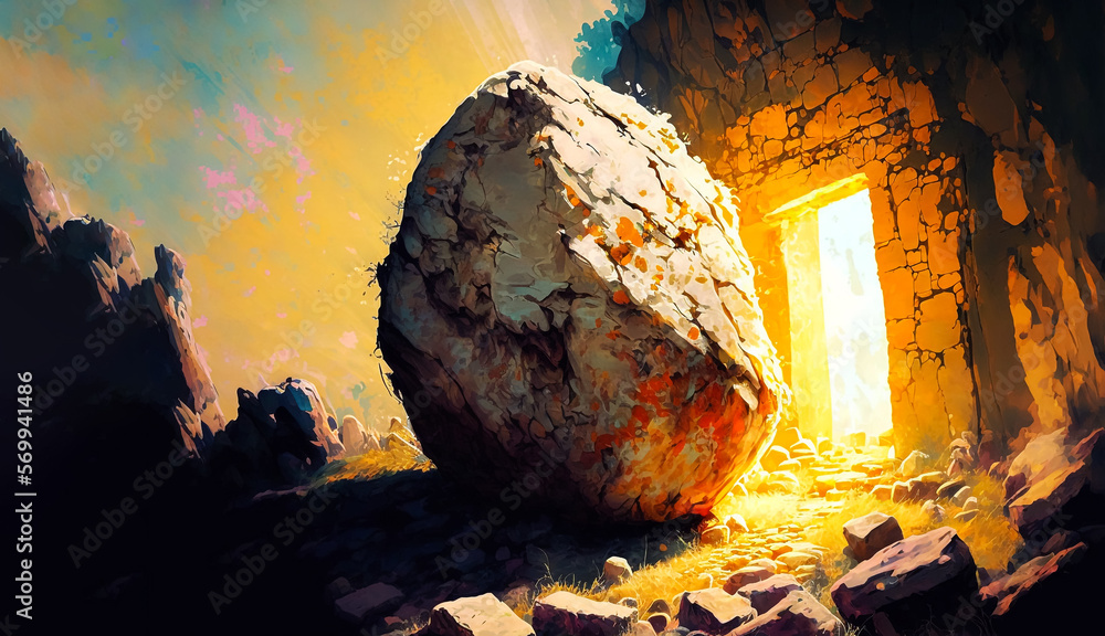 Abstract art. Colorful painting art of the empty tomb of Jesus. Easter ...