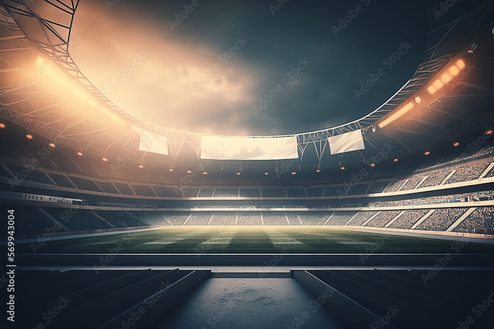 Football stadium with dramatic sky. Stadium design. Green grasses ...