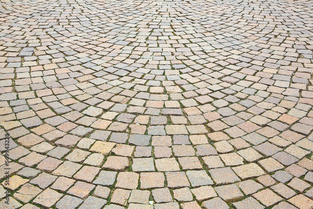 New paving made with porphyry stone blocks of cubic shape in a p Stock ...