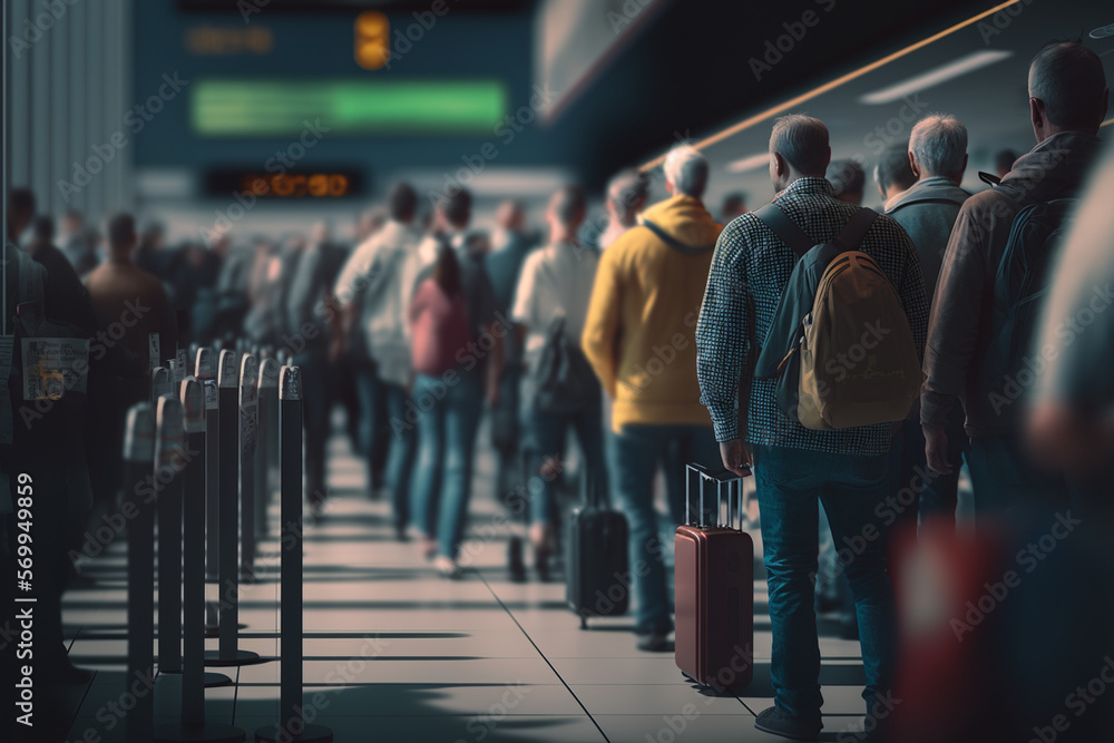 airport flying delayed, people waiting, generative ai Stock ...