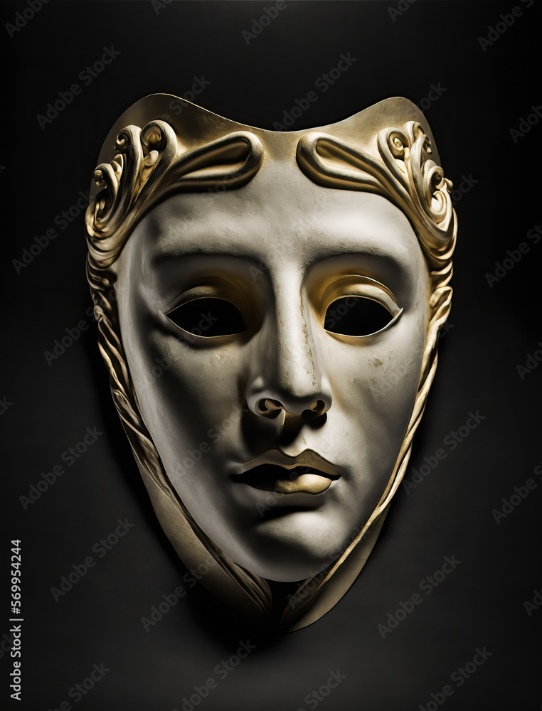 Illustration of the art of the ancient Greek theater, the mask of drama ...