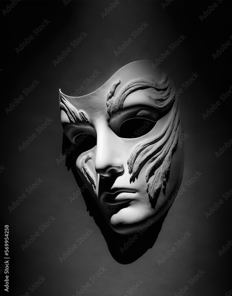 Illustration of the art of the ancient Greek theater, the mask of drama ...