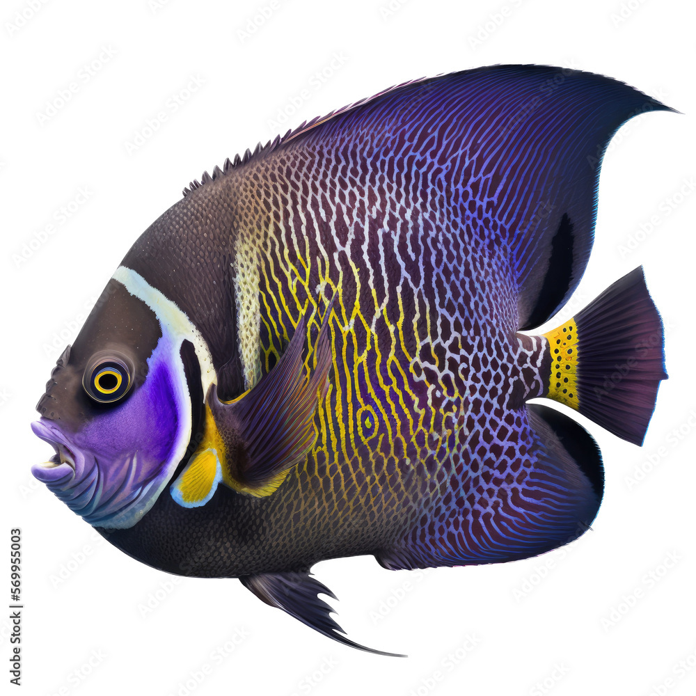 Black, Yellow, and Blue Angel Fish, transparent background, Generative ...