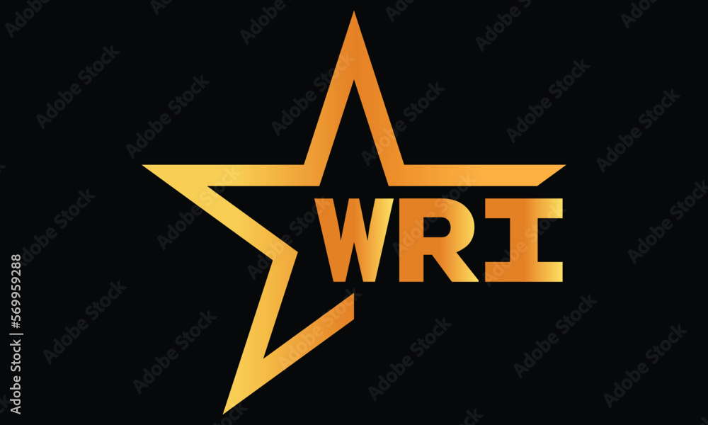 WRI golden luxury star icon three letter logo design vector template ...