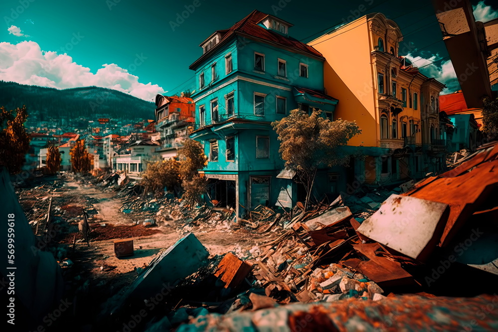 City after the earthquake destroyed Generative AI Stock Illustration ...