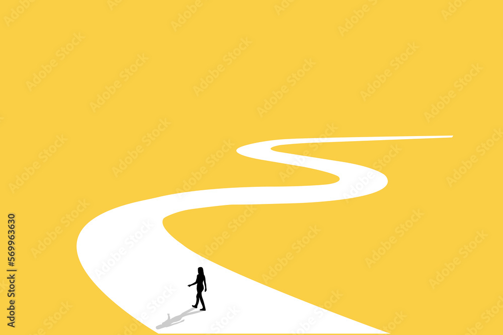 Business woman follow a path for business opportunities. visionary ...