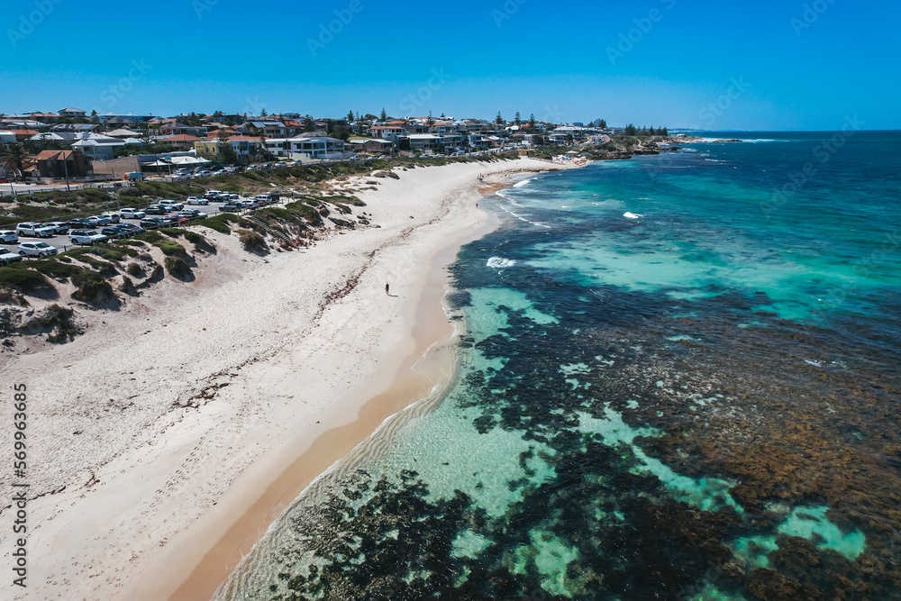 Aerial view of the northern Perth coastline and a swimming spot known ...