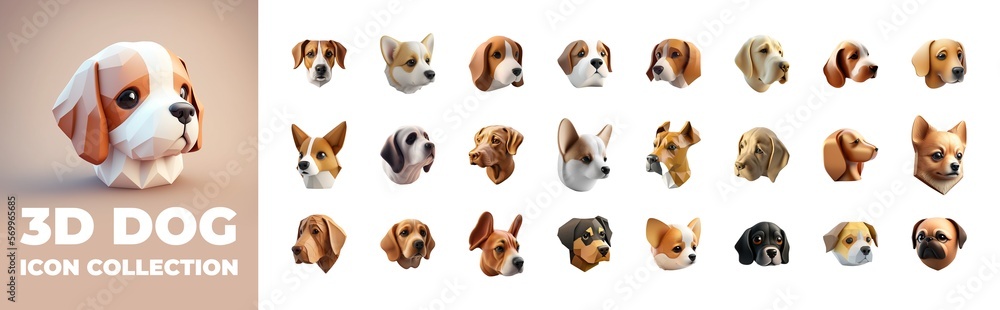 3D dog icon collection. Generative AI. Beautiful and cute 3D dog icons ...