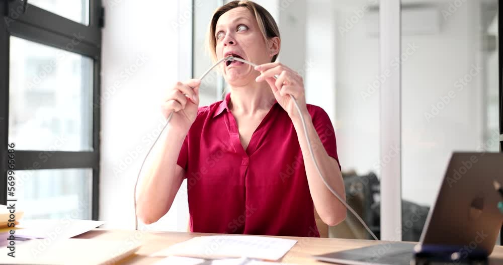 Woman connecting two bare electrical wires and firing electric shock 4k ...