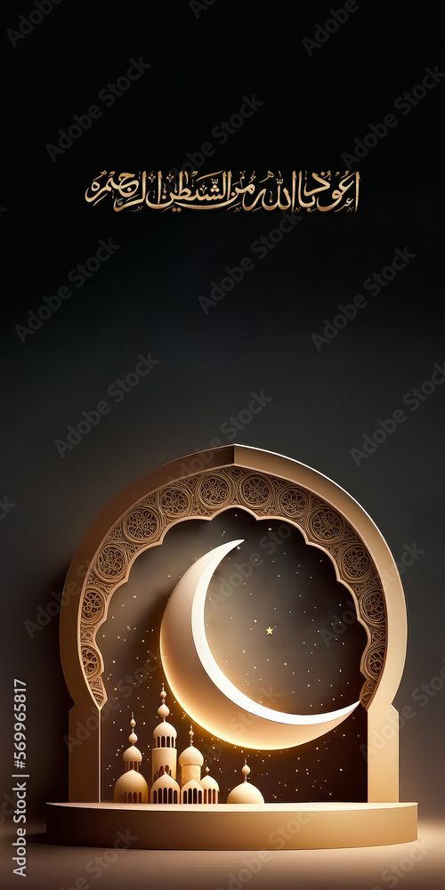 Golden Glittery Arabic Islamic Calligraphy of Wish (Dua) Audhu Billahi ...