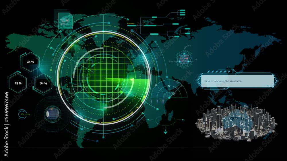 Digital graph of green radar Navigation search for objects, Simple ...