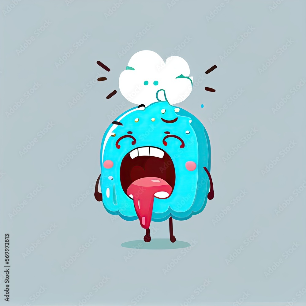 Cute Brain Cartoon Character Shows Emoji Loudly Crying Face Cartoon Style Modern Simple
