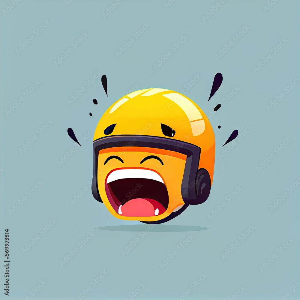 cute motorcycle helmet cartoon character shows emoji loudly crying face ...