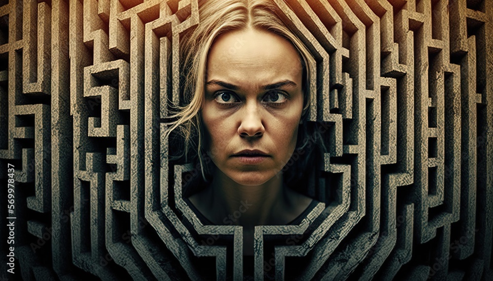Woman in a maze of her own mind concept of mental health problem for ...