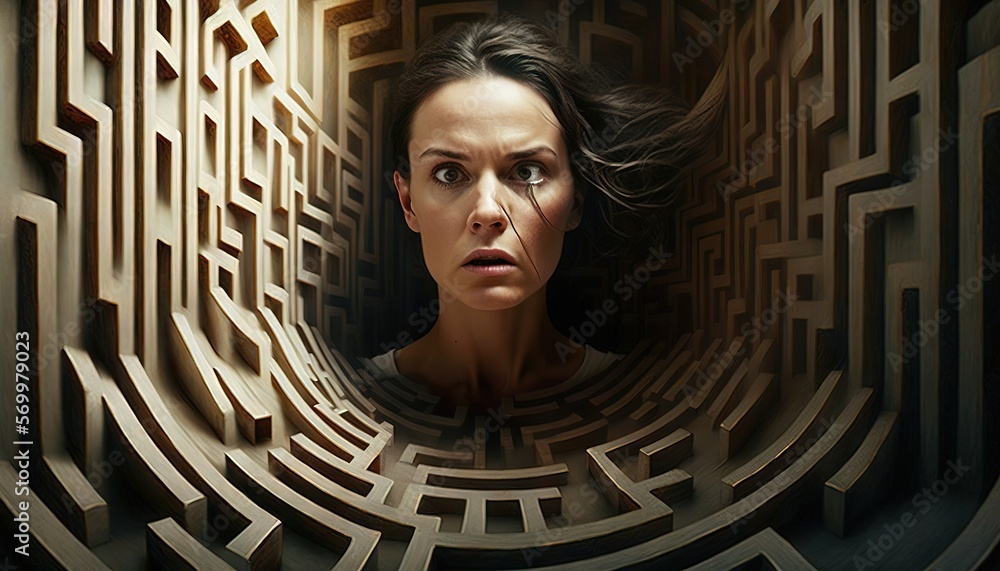 Woman in a maze of her own mind concept of mental health problem for ...