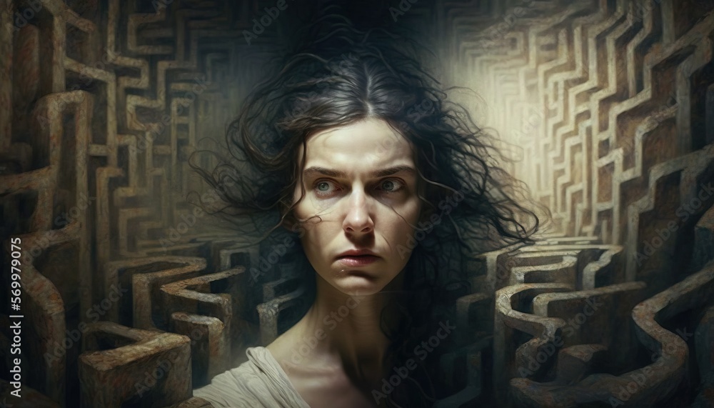 Woman in a maze of her own mind concept of mental health problem for ...