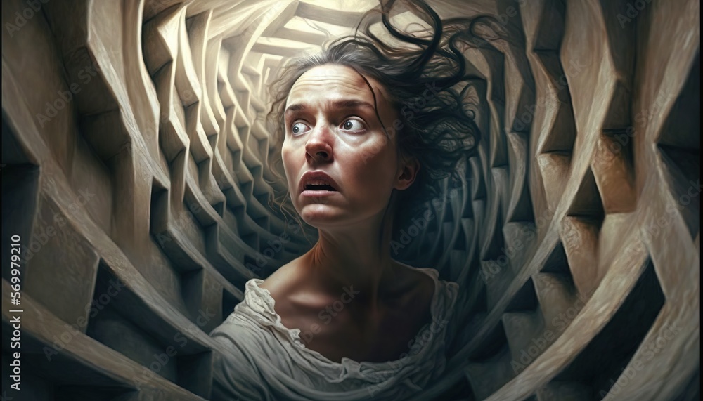 Woman in a maze of her own mind concept of mental health problem for ...
