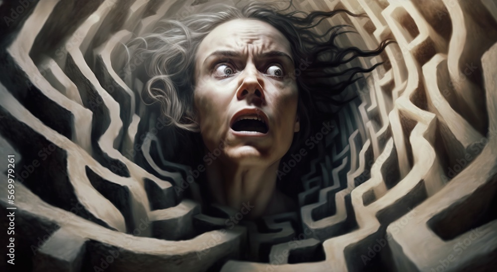 Woman in a maze of her own mind concept of mental health problem for ...