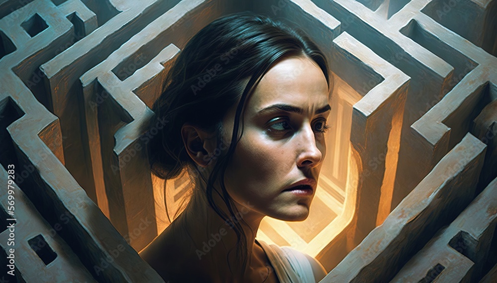 Woman in a maze of her own mind concept of mental health problem for ...