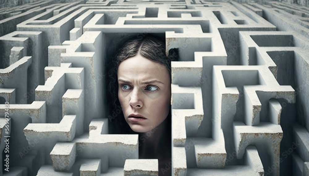 Woman in a maze of her own mind concept of mental health problem for ...