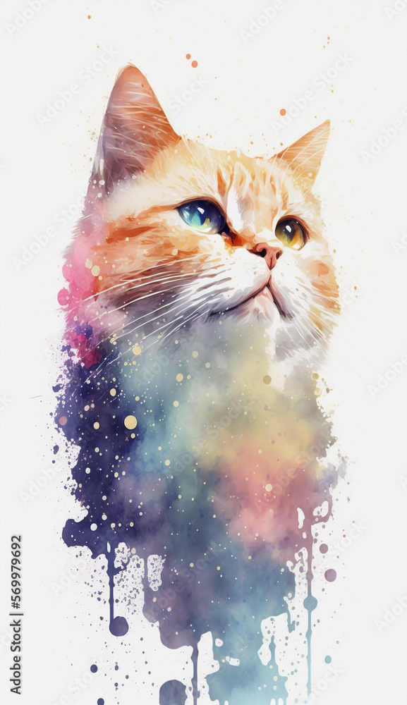 Generative ai illustration of cat watercolor painting style isolated on ...
