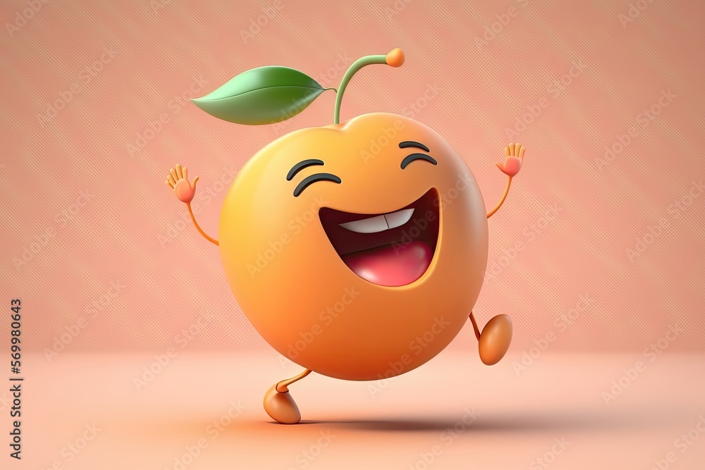 Cute 3D cartoon of peach character. Generative AI Stock Illustration ...