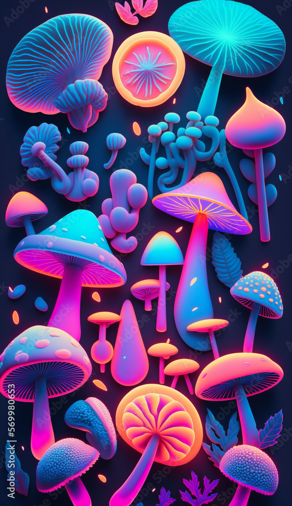 Generative ai magic mushrooms and psychedelic hallucination iridescent ...