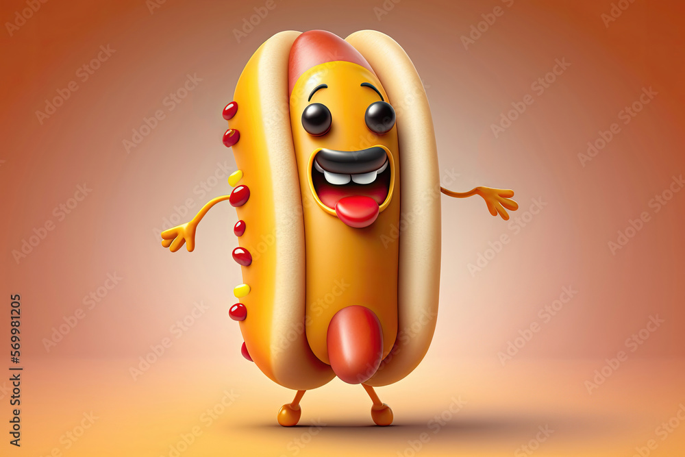 3D cartoon of hot dog character. Generative AI Stock Illustration ...