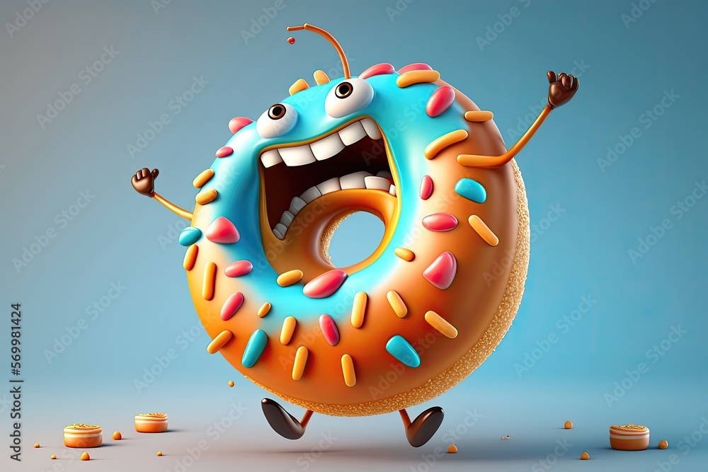 Cartoon of blue chocolate donut character. Generative AI Stock ...