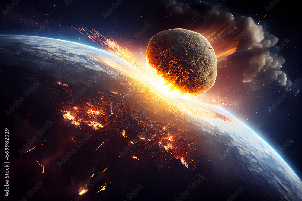 Large Meteor - impact on planet earth. generative ai Stock Illustration ...