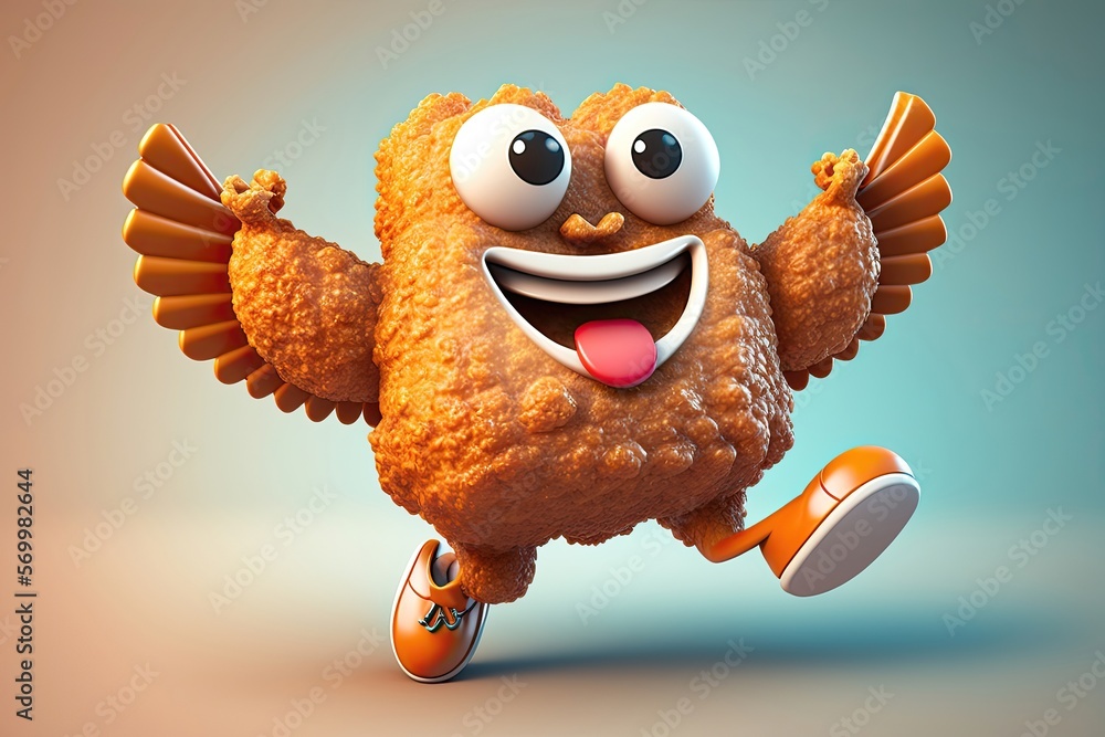 Cute 3D cartoon of crispy fried chicken character. Generative AI Stock ...