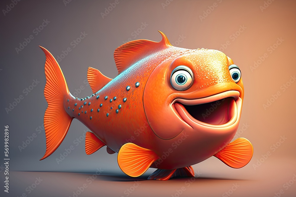 Cute 3D cartoon of salmon character. Generative AI Stock Illustration ...