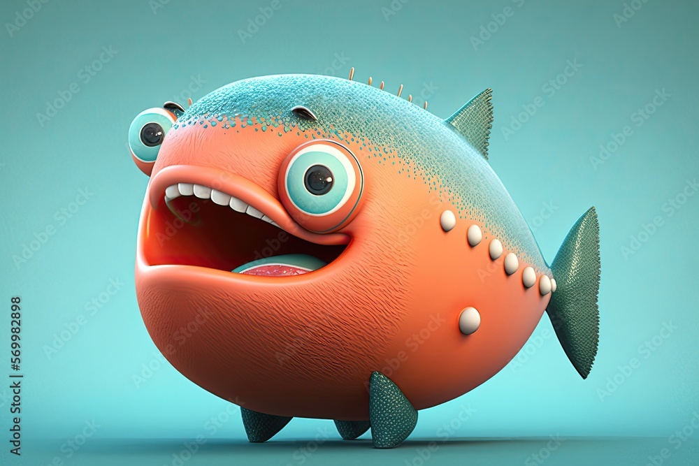 Cute 3D cartoon of salmon character. Generative AI Stock Illustration ...