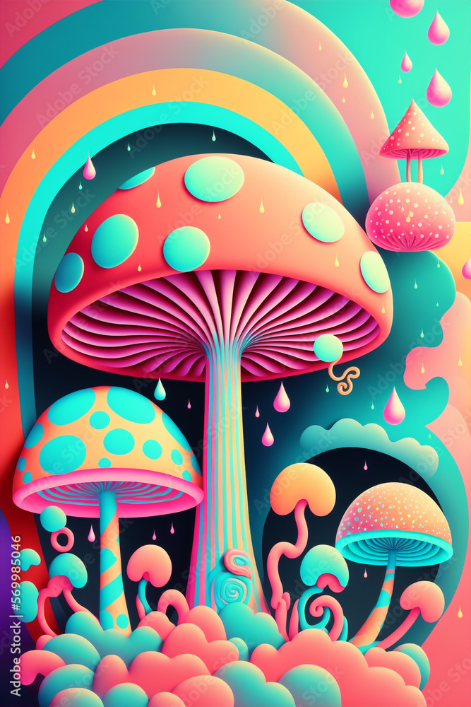 Generative ai magic mushrooms and psychedelic hallucination iridescent ...