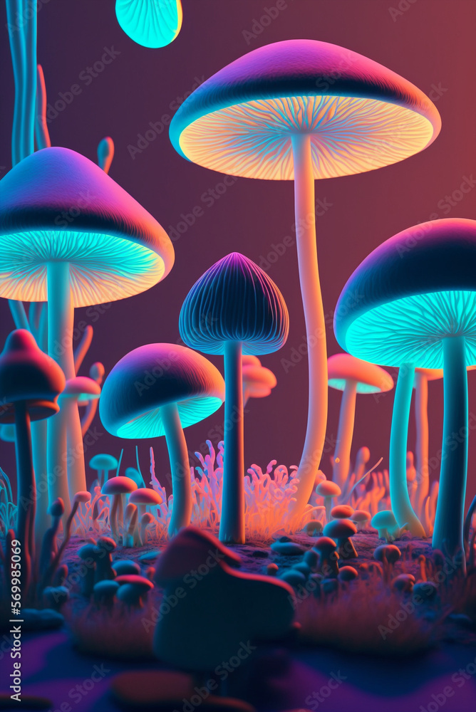 Generative ai magic mushrooms and psychedelic hallucination iridescent ...