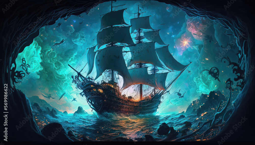 The Haunted Lagoon: Ghost Pirate Ship Sails Through Misty Waters in ...