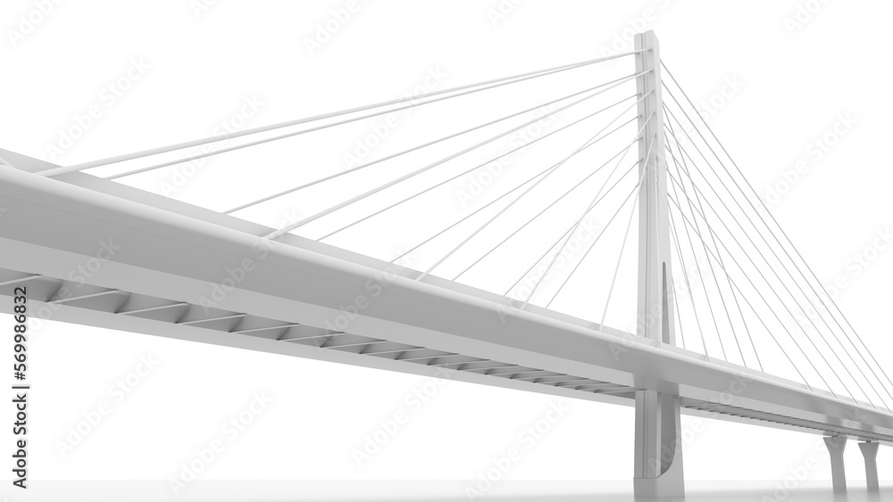 Suspension bridge digital model isolated on white, 3d rendering Stock ...