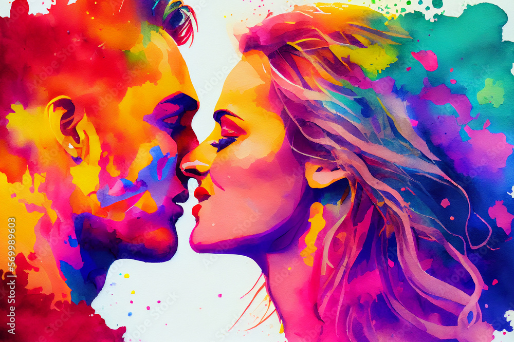 A touching portrait of a man embracing a woman, capturing the love and ...